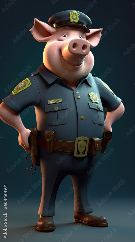 Pig dressed like a police officer who is patrolling the streets ...