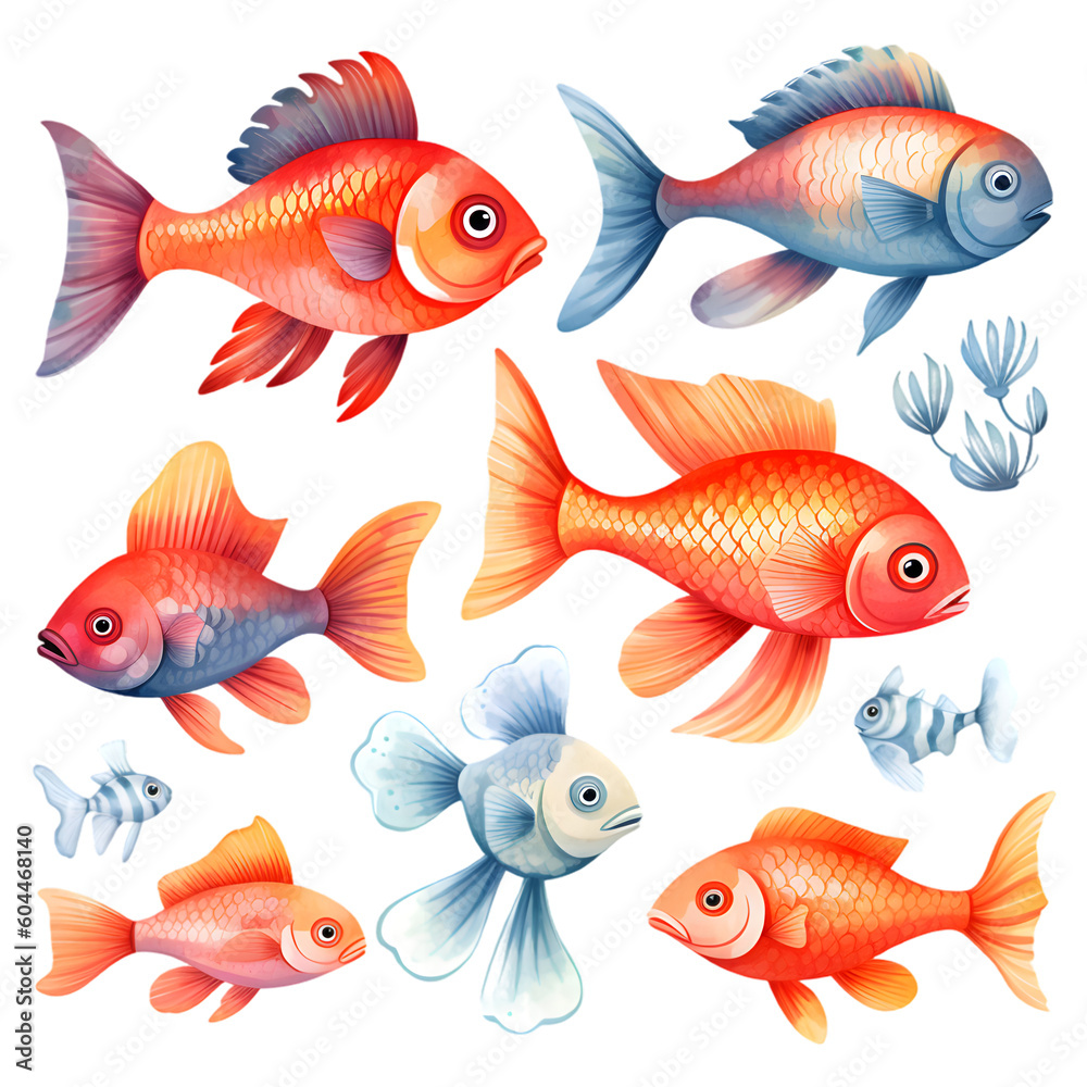 Cute fishes, Clip Art isolated on white transparent Background PNG ...
