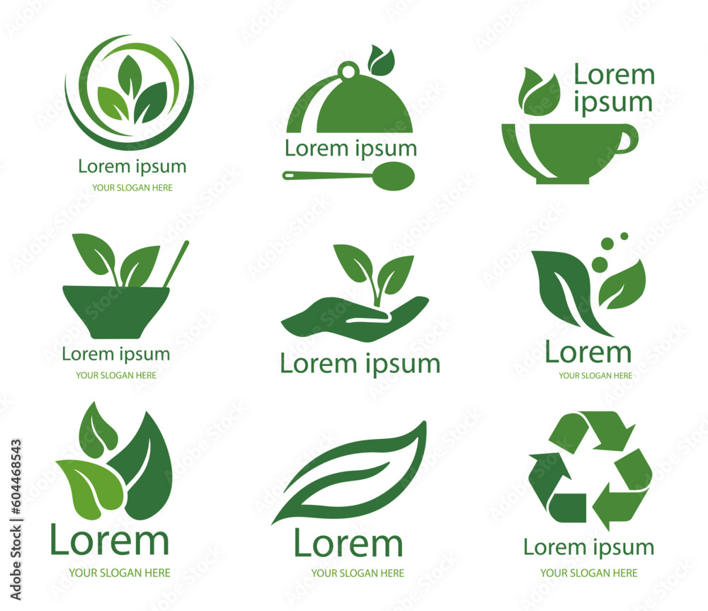 Eco logos set. Care for nature and the environment, natural and organic ...