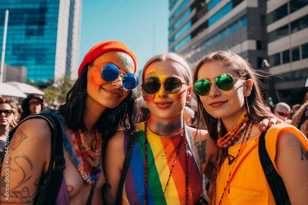 Rainbow Unity: A Vibrant and Joyful Portrait of Three Friends, Adorned ...