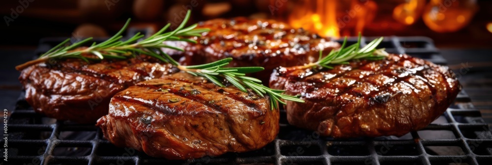 Barbecue Food Cooking on Grill with Black Background Generated by AI ...