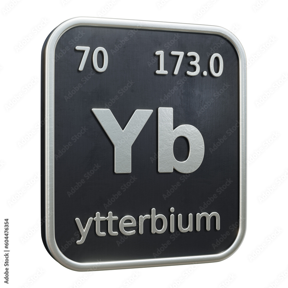 Three-dimensional icon of the chemical element of Ytterbium isolated on ...