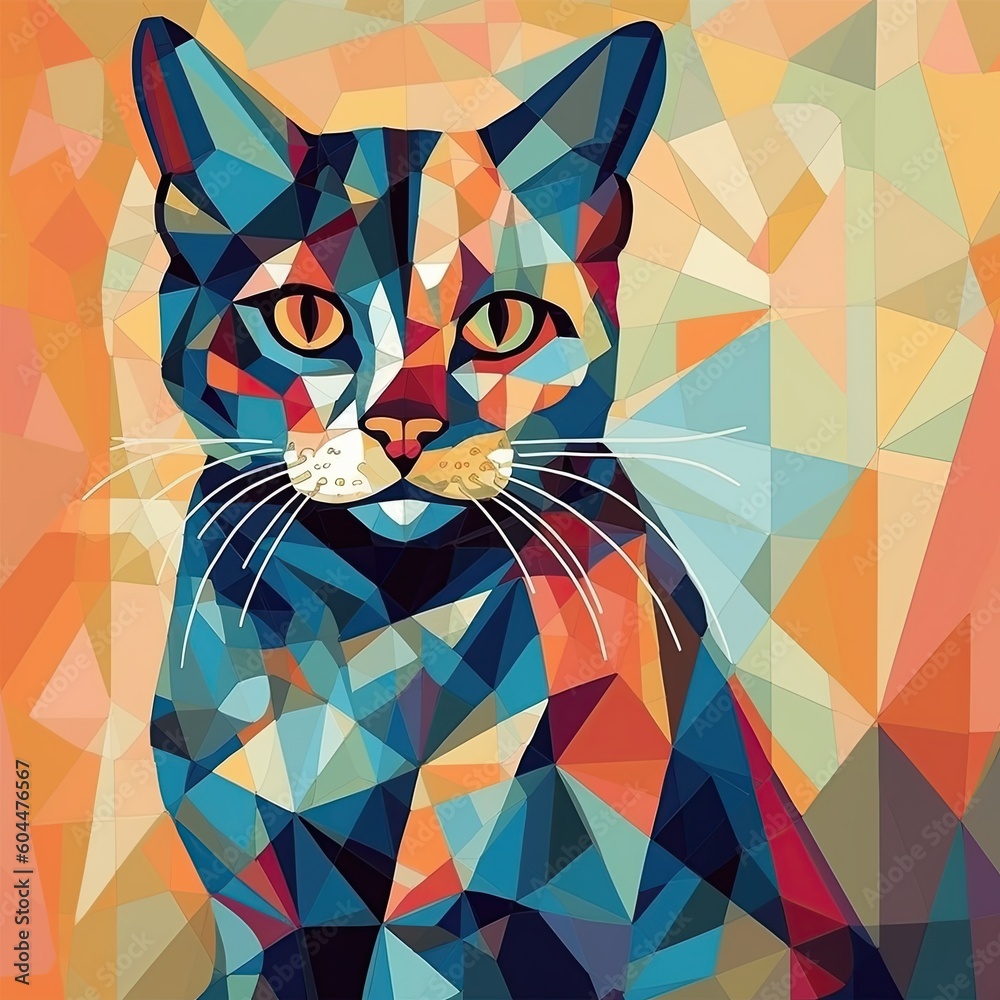 A cat in cubism style. Cat in abstract art style, cube style for poster ...