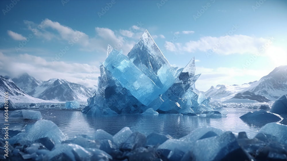Ice chips with an iceberg background. AI generative Stock Illustration ...