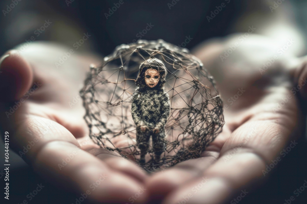 Person holding an inner child, childhood trauma and IFS therapy concept ...