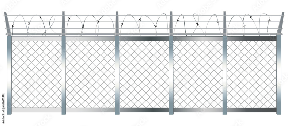 Barbed wire fence.Steel fencing.Metal fence front view Stock Vector ...