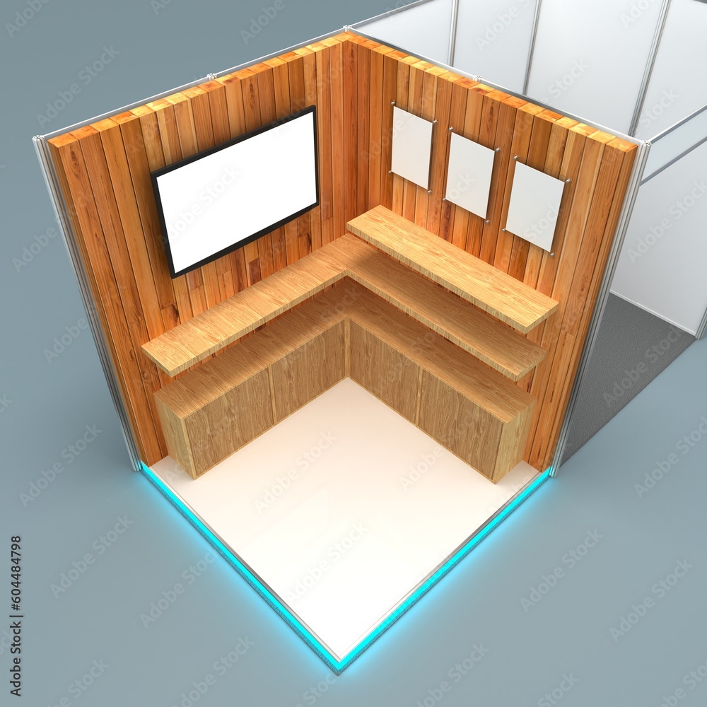 3d illustration stand booth 2x2 m custom portable two sided open with ...