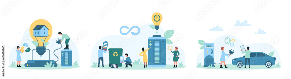 Vetor do Stock: Eco energy vector illustration. Cartoon tiny people ...