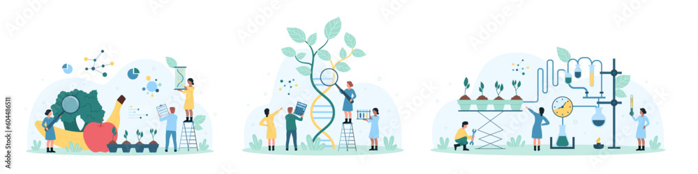 Science in agriculture, food safety set vector illustration. Cartoon ...