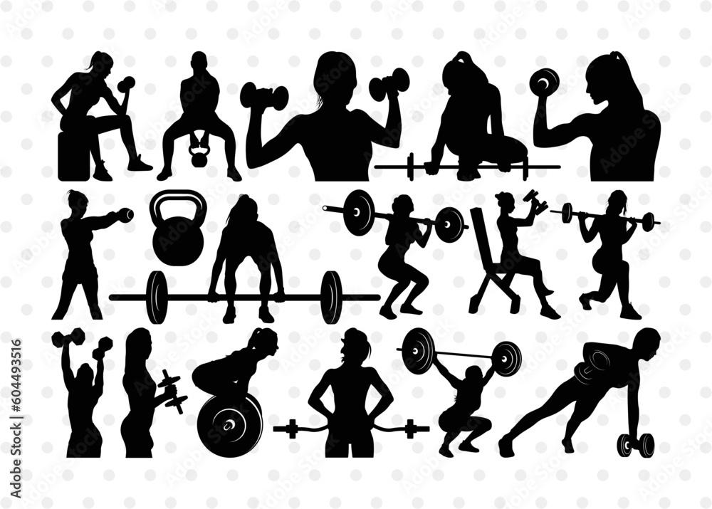 Weight Lifting Women SVG Cut Files | Weight Lifting Women Silhouette ...