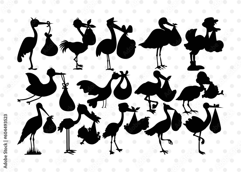 Vetor de Stork Baby Shower SVG Cut Files | Stork Baby Shower Silhouette ...
