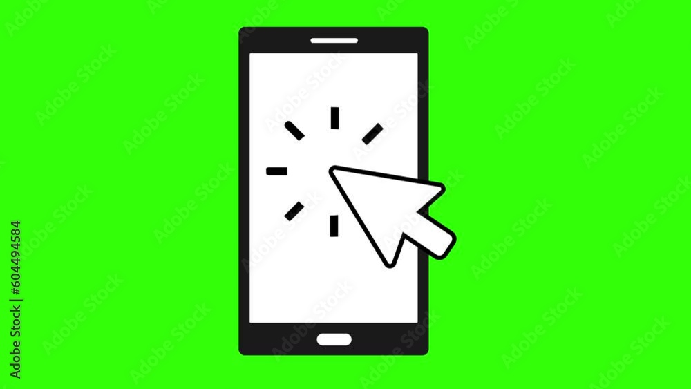 Cursor Arrow Click on Smartphone Icon Animation on Green screen (Chroma key). Mobile Phone ...