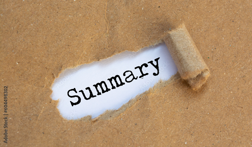 Summary - text on a white background appears behind the torn paper ...