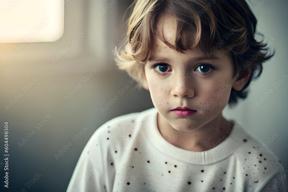 Natural vaccination. Contagious disease. Sick child with chickenpox ...