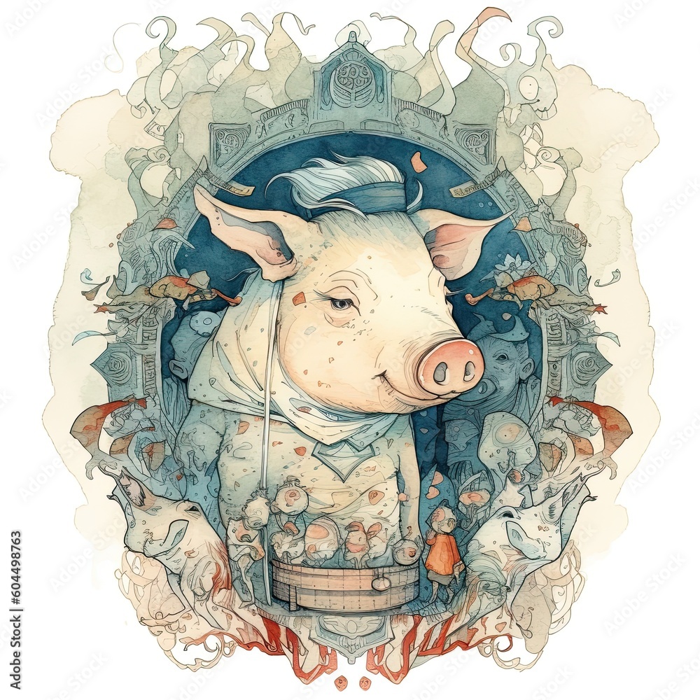 Traditional Chinese pig painting in the theme of 12 Chinese zodiac ...