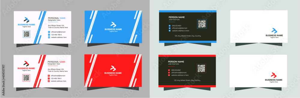 Modern business card template in blue and red color. Professional ...