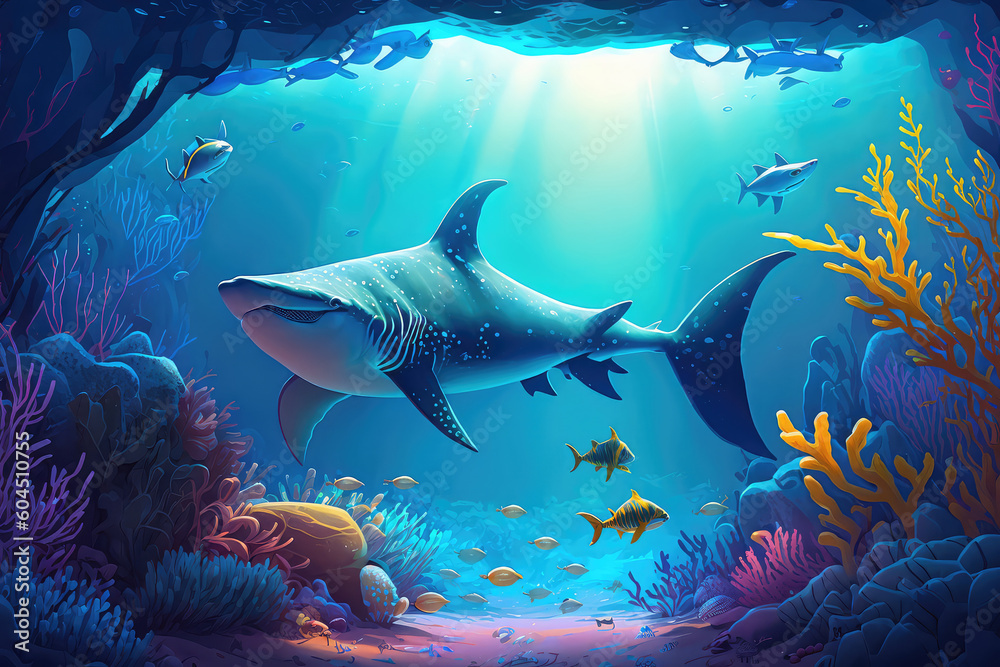 Animals animation of the underwater sea world. Ecosystem. Colorful ...