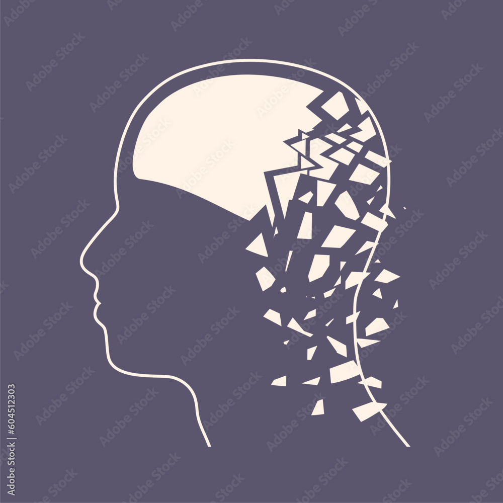 Dementia, memory loss, amnesia concept. Brain damage, cognitive ...