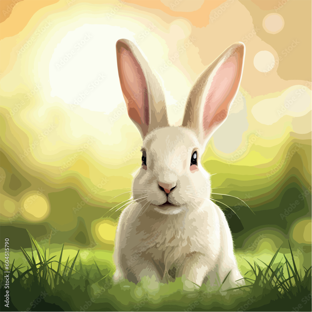 Cute hare on glade in forest. Funny rabbit or jackrabbit on spring lawn ...