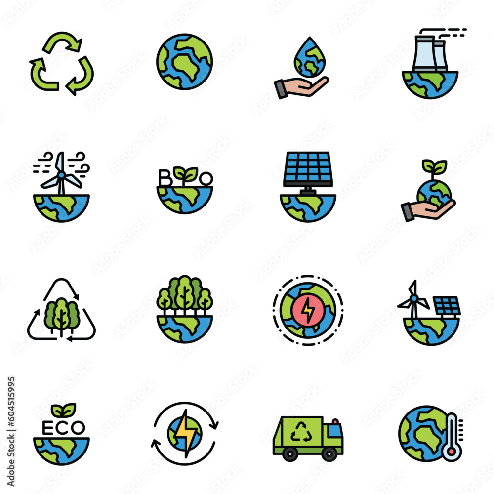 World Environment Day icon set. Nature Renewable Energy Icons. Eco ...
