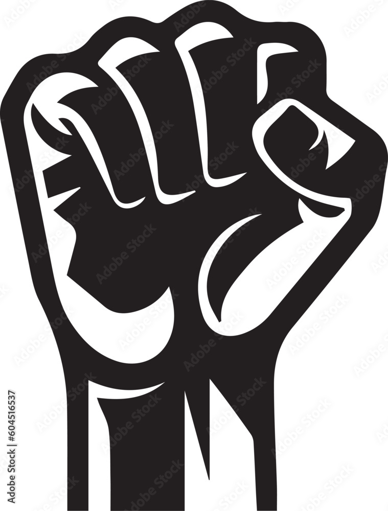 Black hand raised in a clenched fist. Revolution sign and protest ...