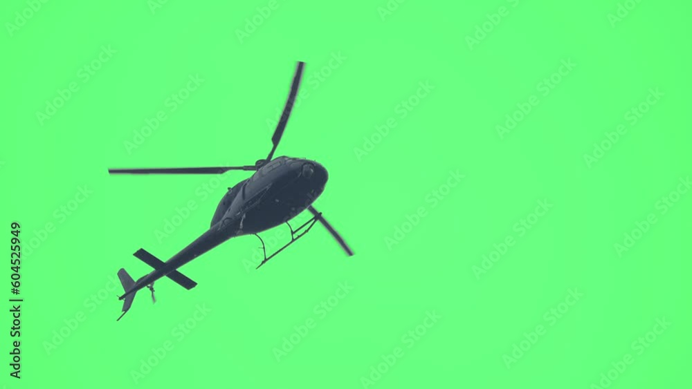 Helicopter flying on green screen low angle camera. Realistic ...