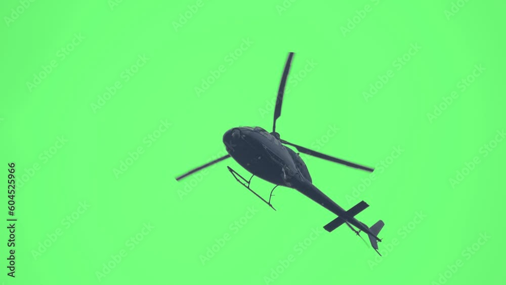 Helicopter flying on green screen low angle camera. Realistic ...