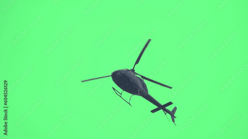 Helicopter flying on green screen low angle camera. Realistic ...
