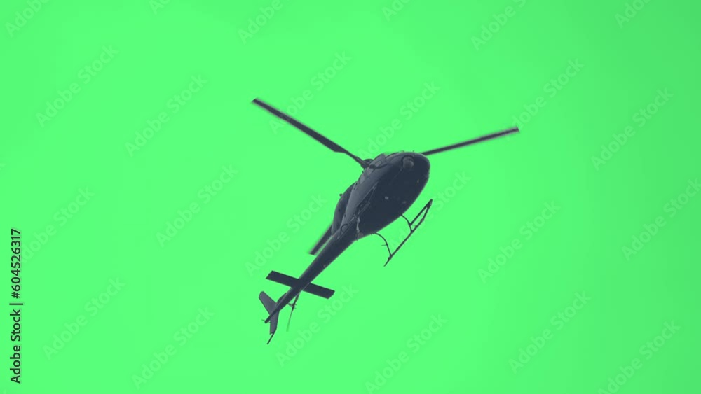 Helicopter flying on green screen low angle camera. Realistic ...