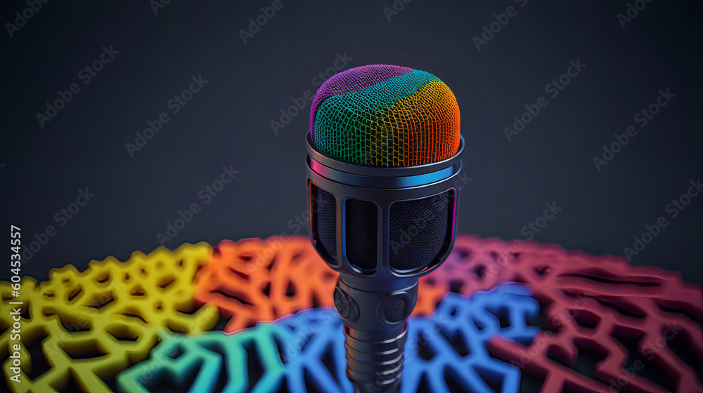 Megaphone and microphone colored with rainbow. LGBTQ concept, gender ...