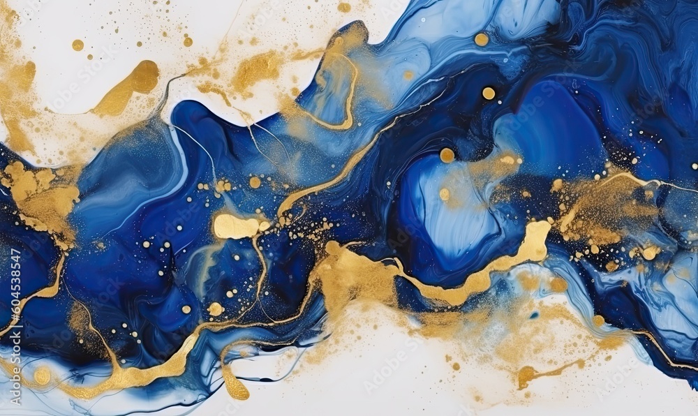 Mesmerizing blue and gold marble effect with alcohol ink Creating using ...