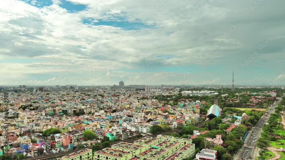 Chennai: Aerial view of famous city in India and capital of Tamil Nadu ...
