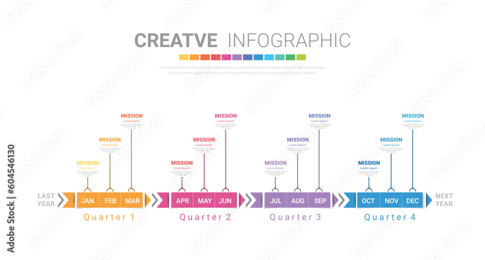 Template presentation 4 quarter, calendar presentation 12 months ...