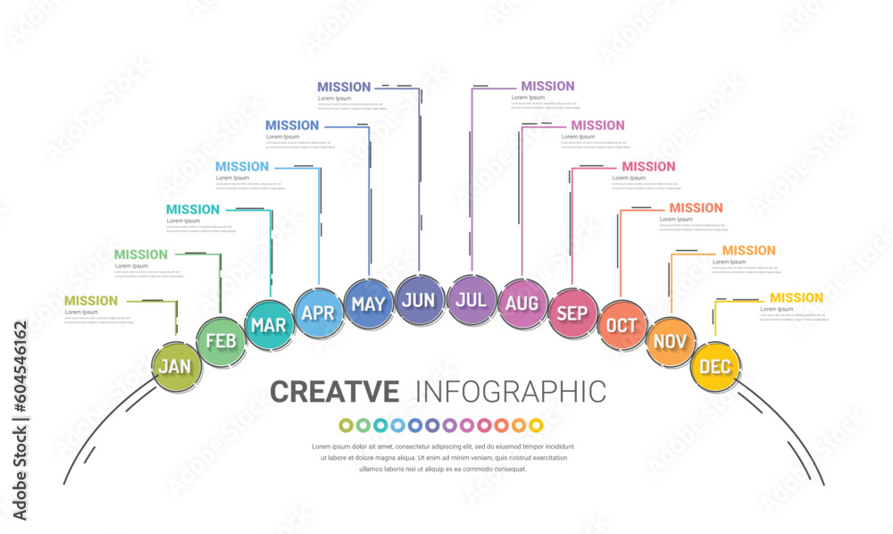 Half circle Infographic all month planners. Infographics for 12 months ...