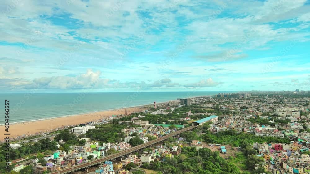 Vidéo Stock Chennai: Aerial view of famous city in India, iconic Marina ...