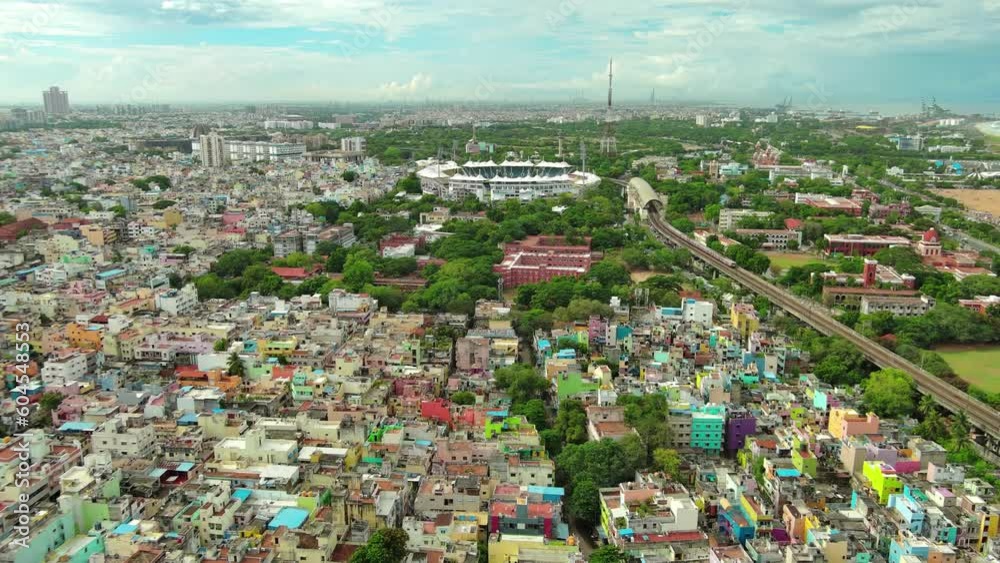 Chennai: Aerial view of famous city in India and capital of Tamil Nadu ...