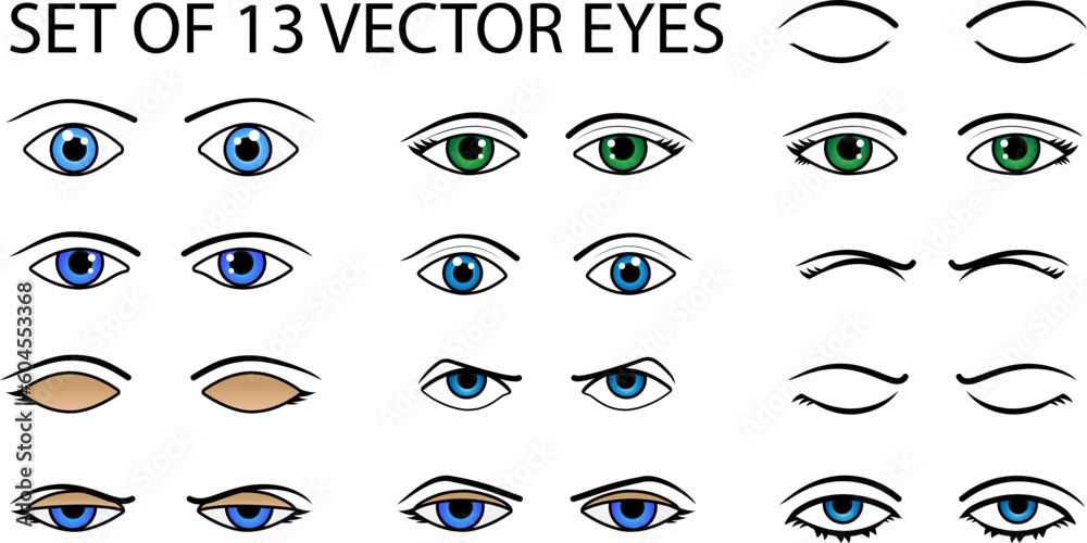 collection of eyes, Vector 13 set of eyes, Abstract set of 13 pair of ...