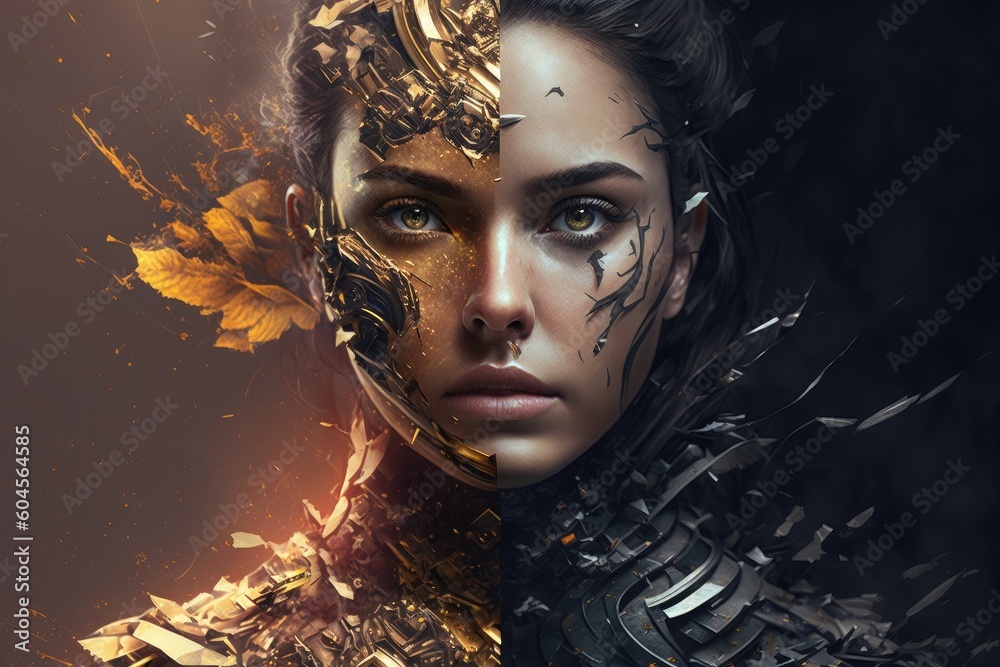 Half robot half human, human robot head with half human head ...