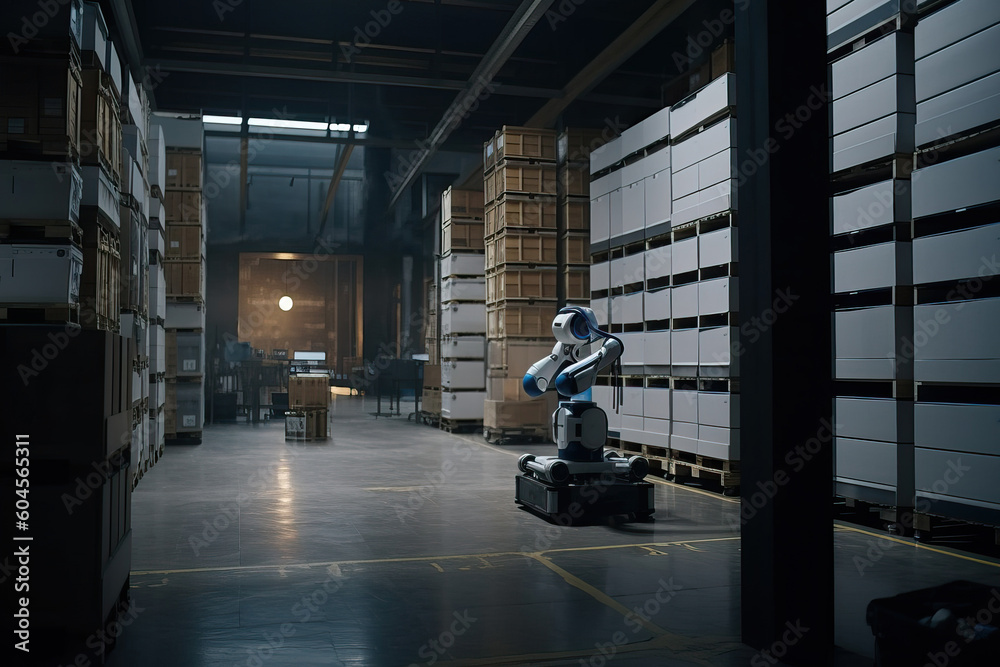 The work of an automated robot in sorting and transit warehouses ...
