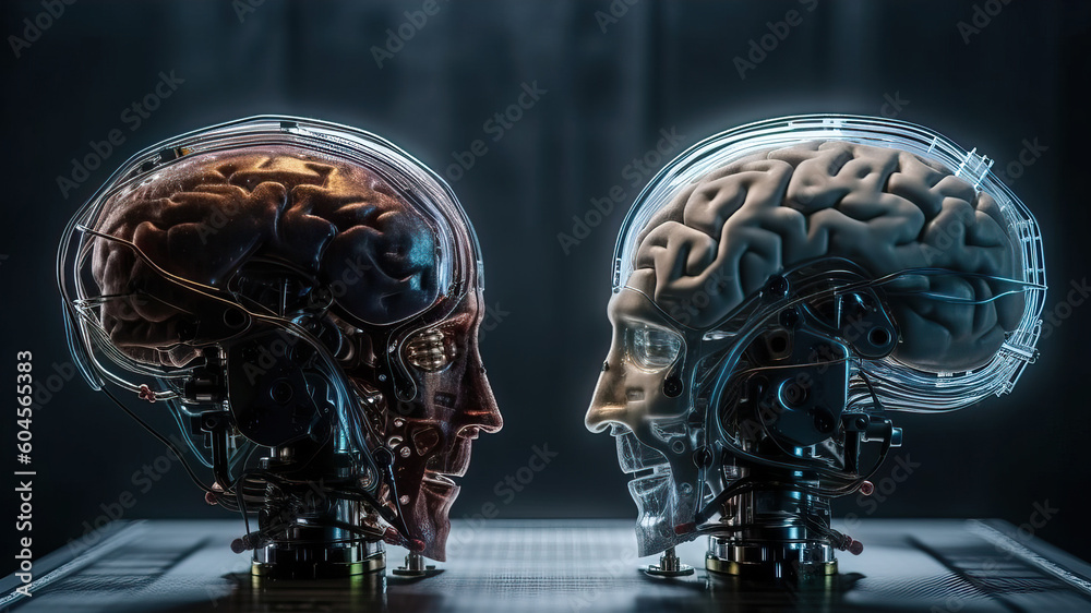 Mock-up of a robot's human head with a convolution-like human brain ...