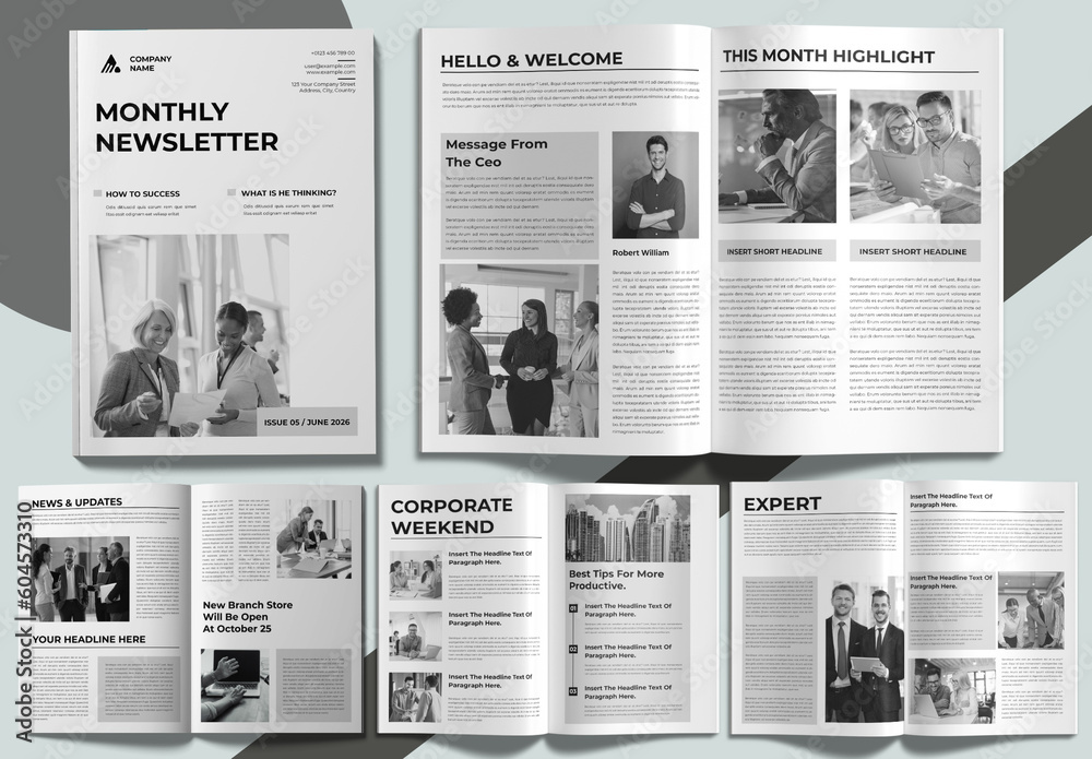 Monthly Newsletter Design Layout Stock Template | Adobe Stock