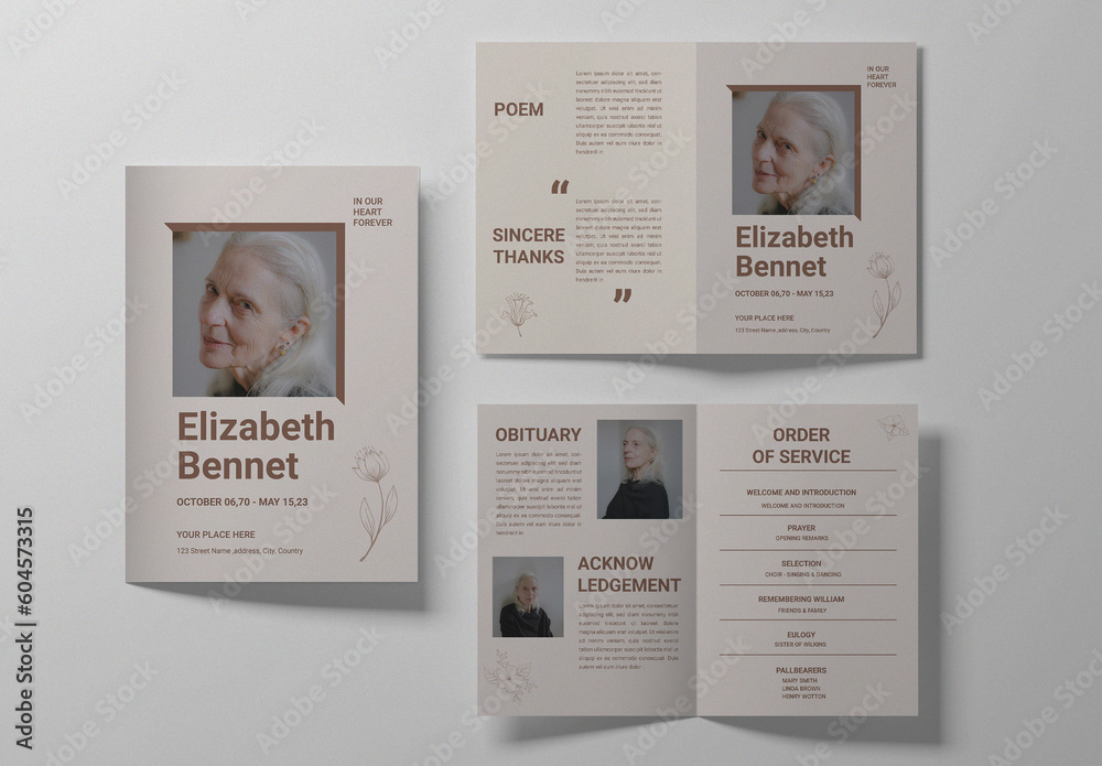 Simple & Classic Funeral Program Template Stock Template | Adobe Stock