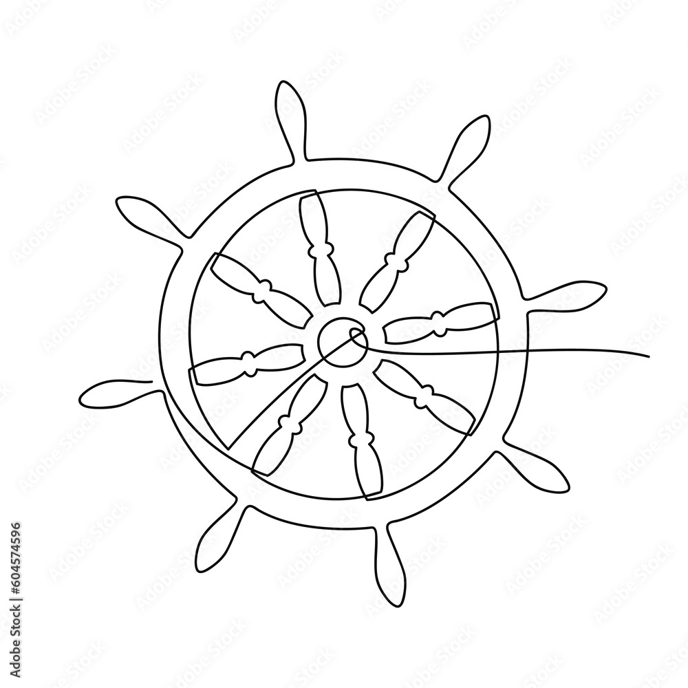 Helm, sailboat wheel icon vector one line continuous drawing. Minimal ...