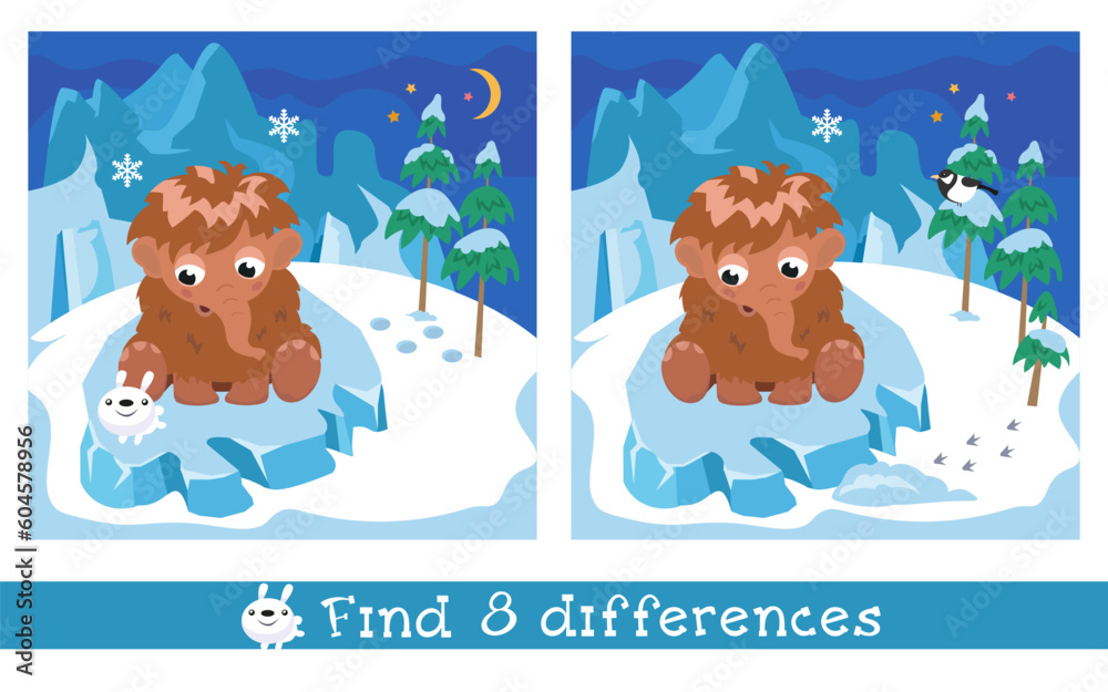 Find 8 hidden differences. Educational puzzle game for children. Cute ...