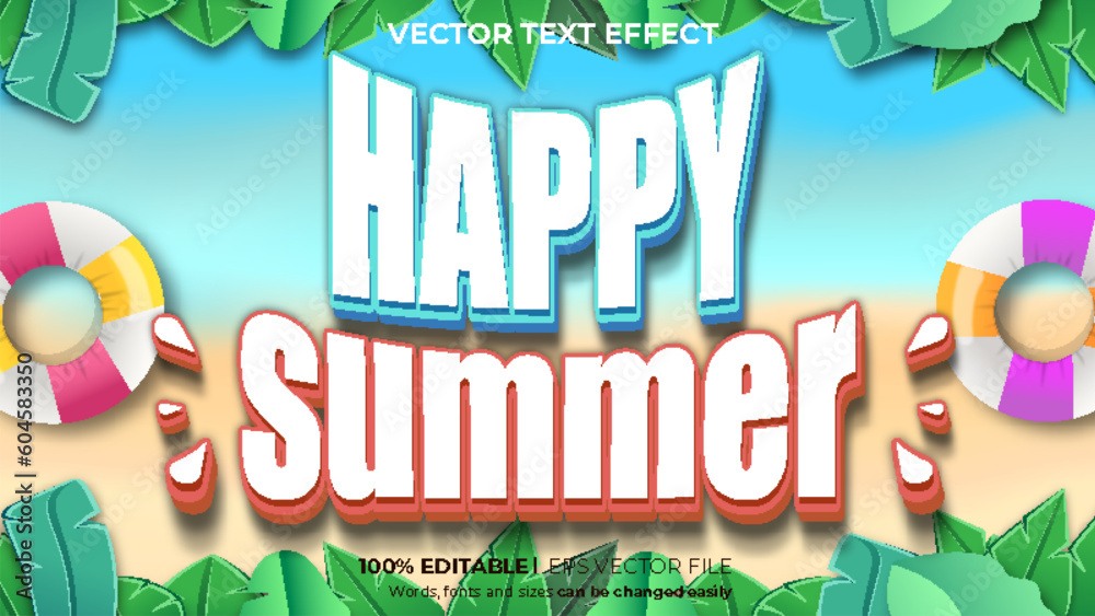 Vector happy summer text effect template with cartoon style Stock ...