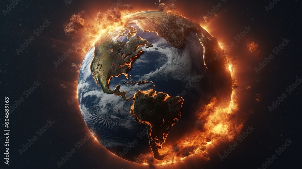 Planet earth is on fire, view from cosmos space. AI generation Stock ...