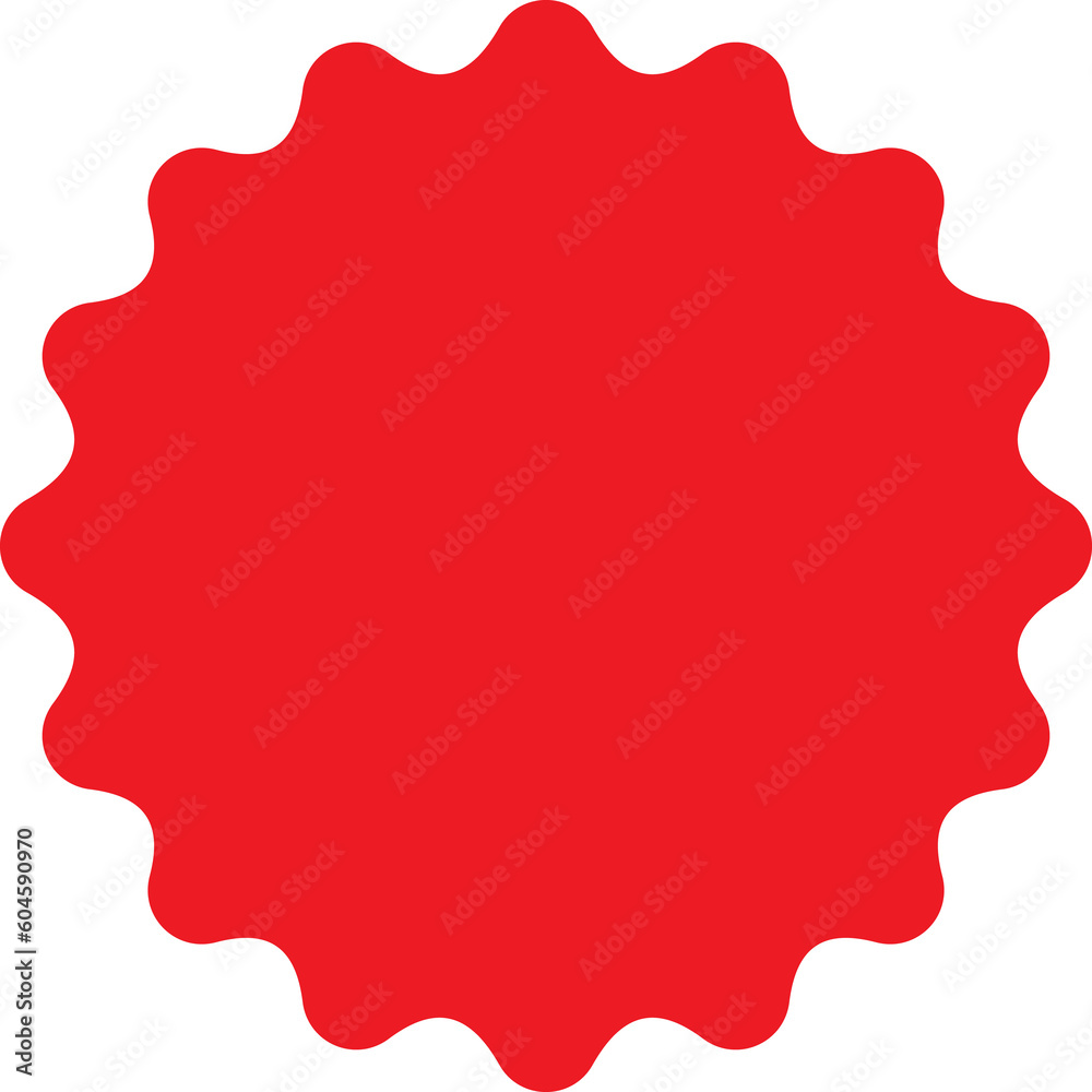 Red wavy circle frame, sale price and discount tag, blank round label ...