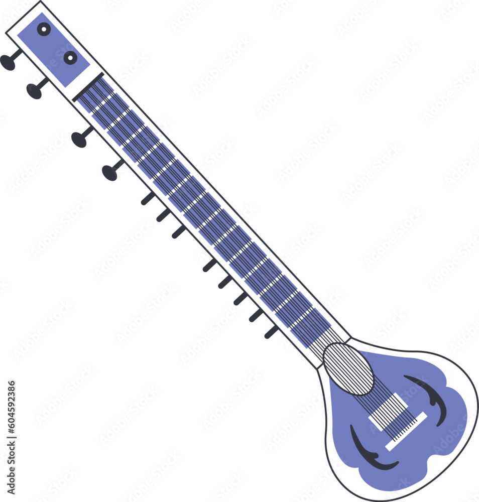 Sitar. Traditional Indian musical instrument. Vector image of the ...