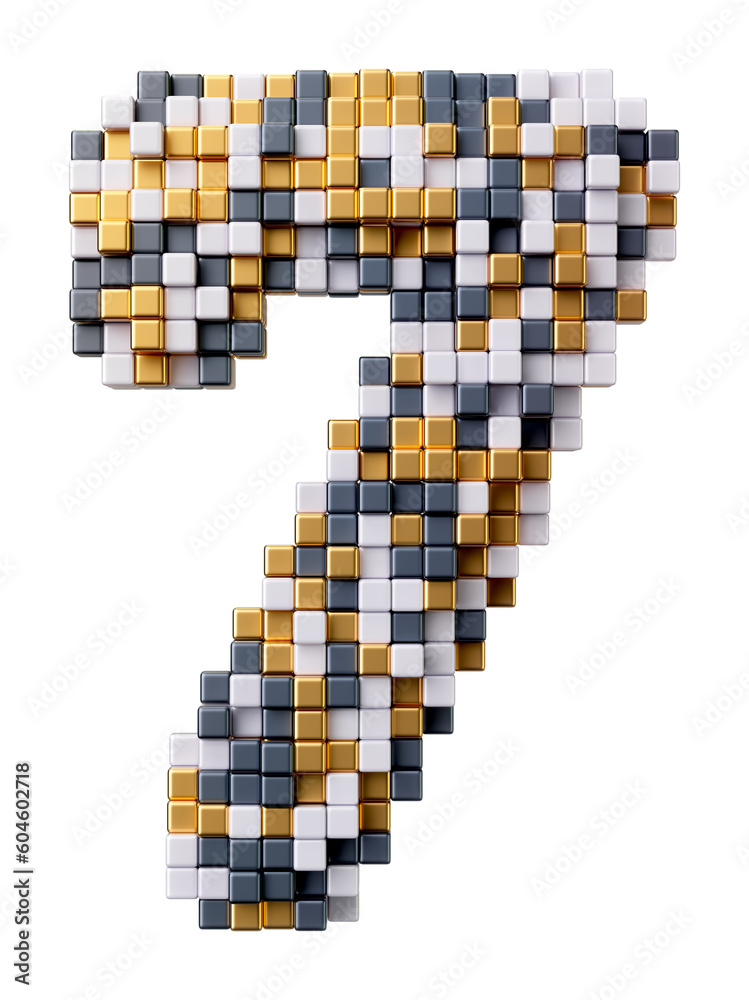 Number 7, Seven of alphabet digital pixel font isolated on transparent ...