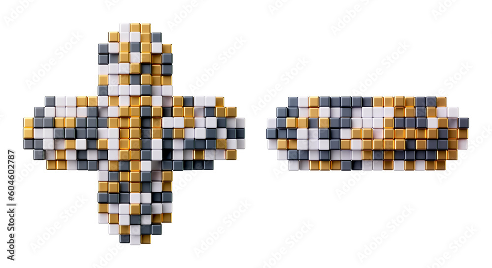 Symbols Plus and Minus, Calculator Sign of alphabet digital pixel font ...